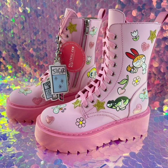 Dolls Kill | Shoes | Dolls Kill X Power Puff Girls Pink Combat Boots ...